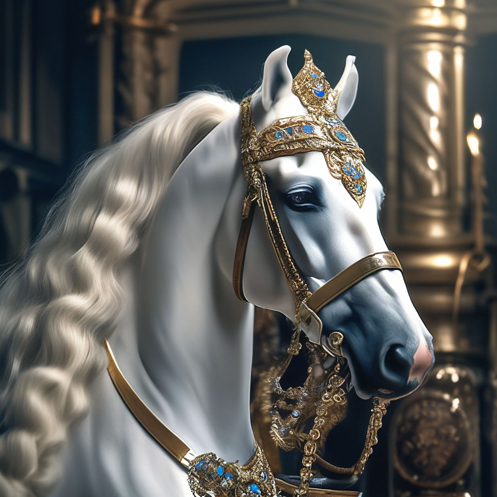 "Glamorous horse with a crown on his head, in filigree harness ...