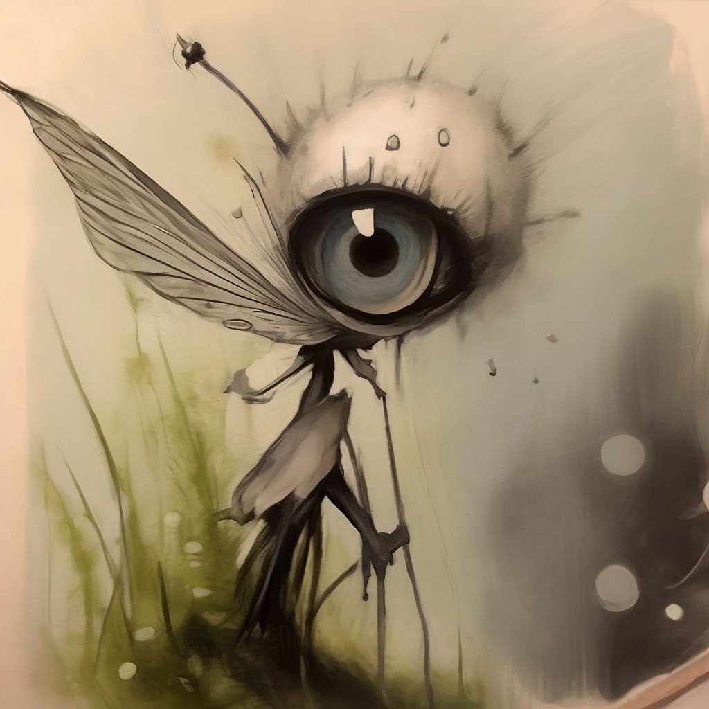 "Sketch sketch, silly little eye, awkward, wild fairy, collects dew ...