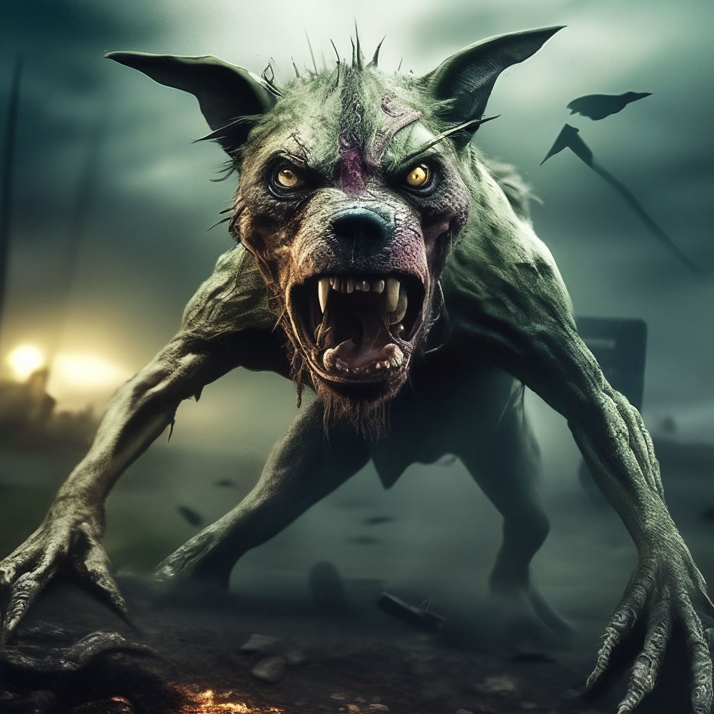 "The mutant horror dog is alive" — image created in Shedevrum