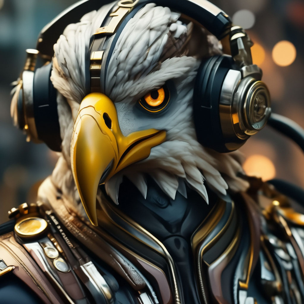 "An eagle in a headset with cigars in his teeth" — image created in ...