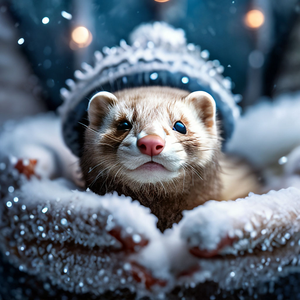 "The sweetest little fluffy ferret with a wide, cute muzzle, sits on ...