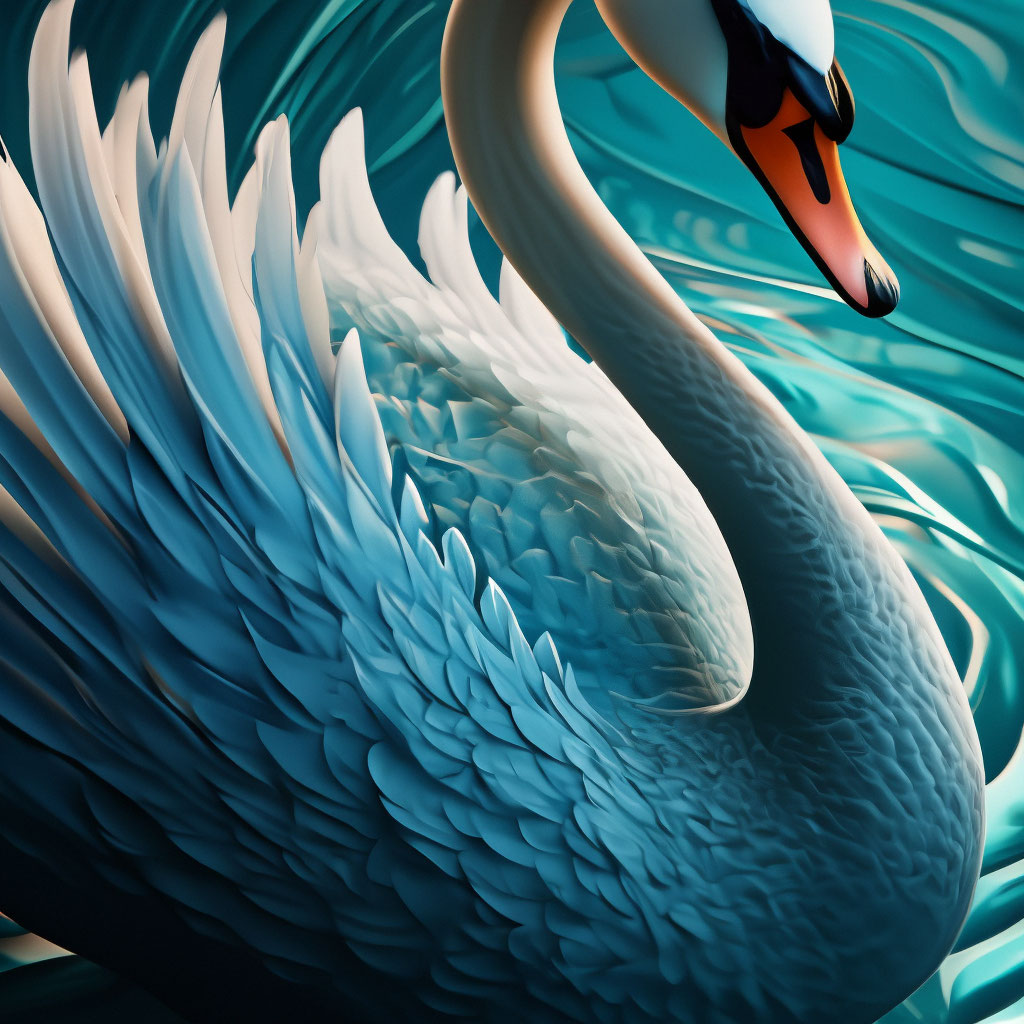 "Blue swan illustration, sweeping curves and elegant lines, minimalism ...