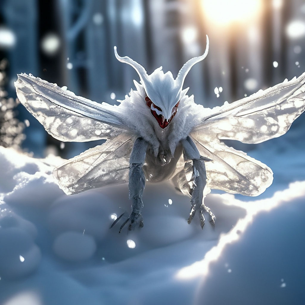 "🖤 Hyper realistic beautiful snow, consisting of snow demon fly, beast ...