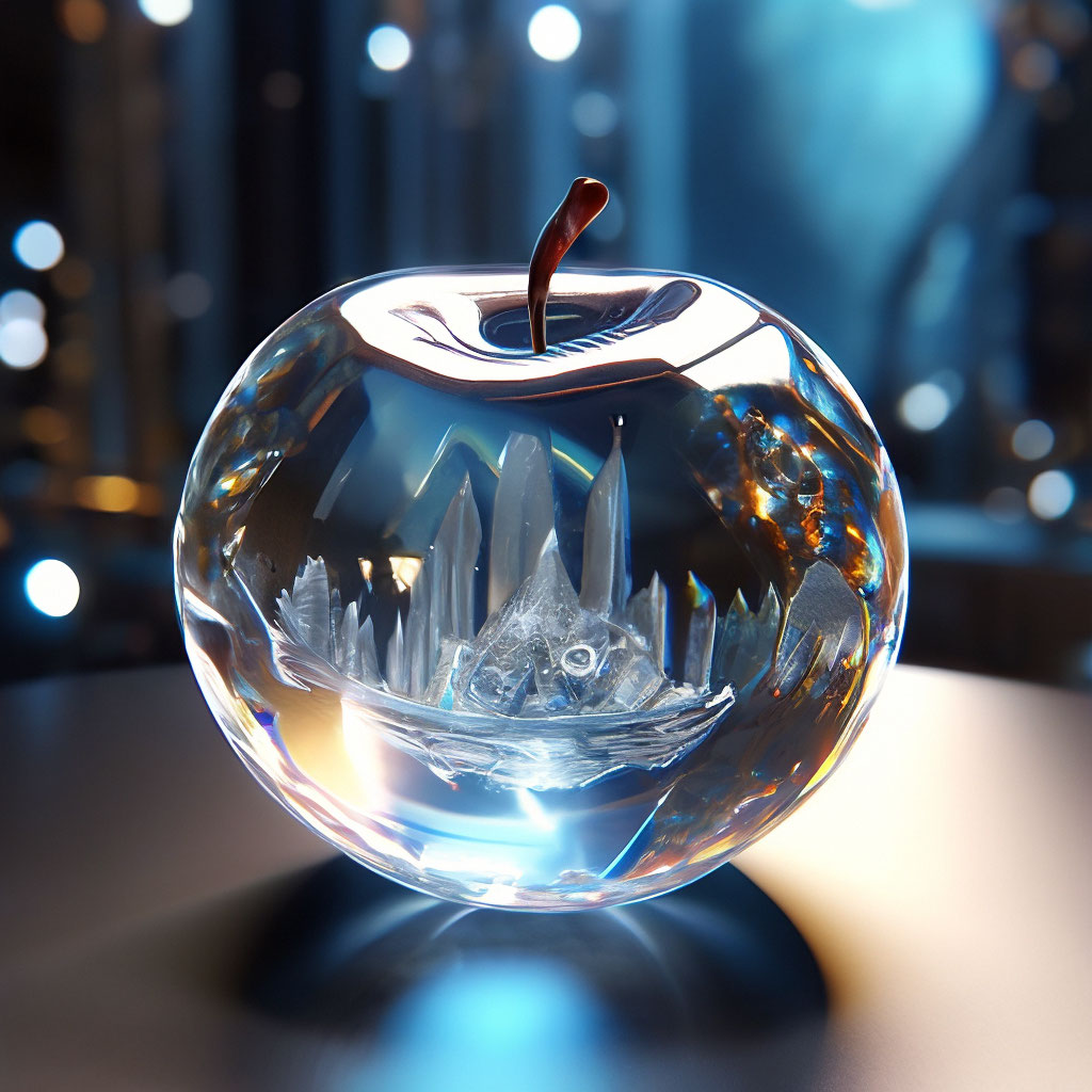 "Crystal heavenly apple, inside a sphere, realistic, everything is ...