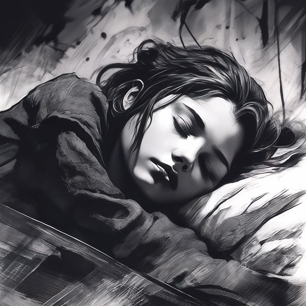 Afraid when I sleep and no hope to call, Limbo style+noir sketch+ink ...