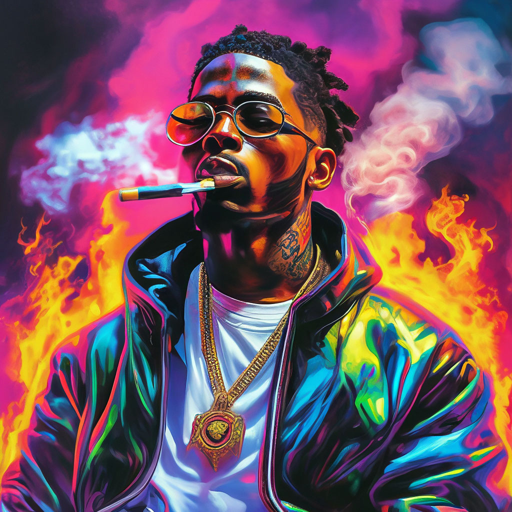 "The smoking rapper is black, detailed, realistic, bright colors ...