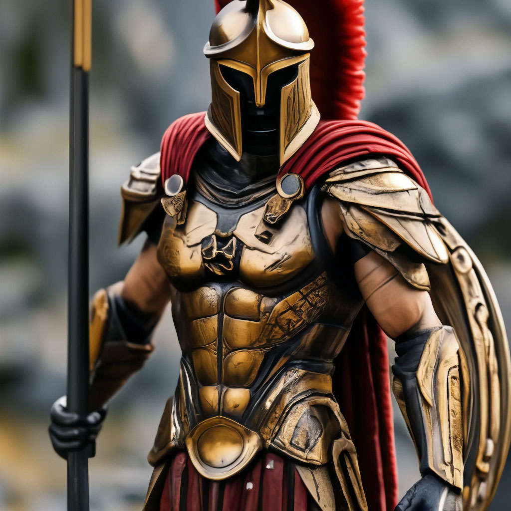 "Sculpture of a Spartan who stands with a raised spear and sword ...