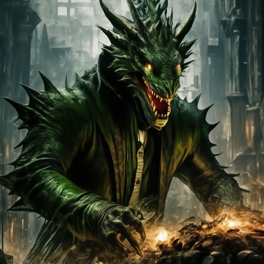 "The green Dragon Frankenstein" — image created in Shedevrum