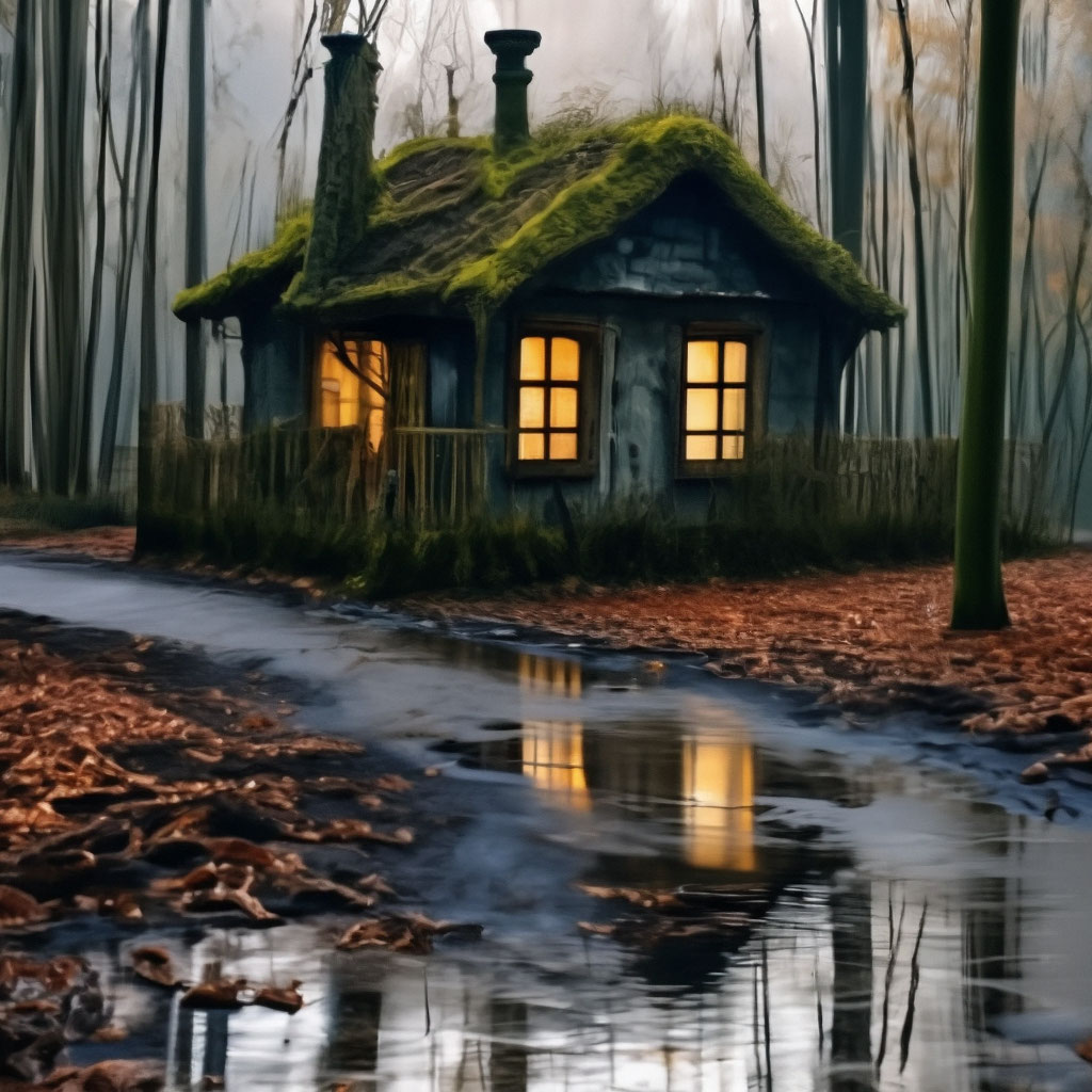 "House consisting of branches forest puddle grotesque epic, fabulous ...