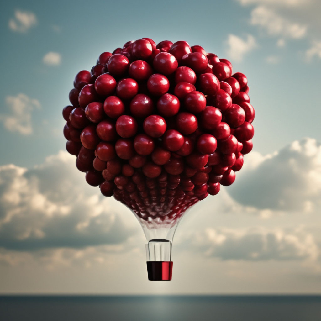 "Balloon of hundreds of cherries, minimalism" — image created in Shedevrum