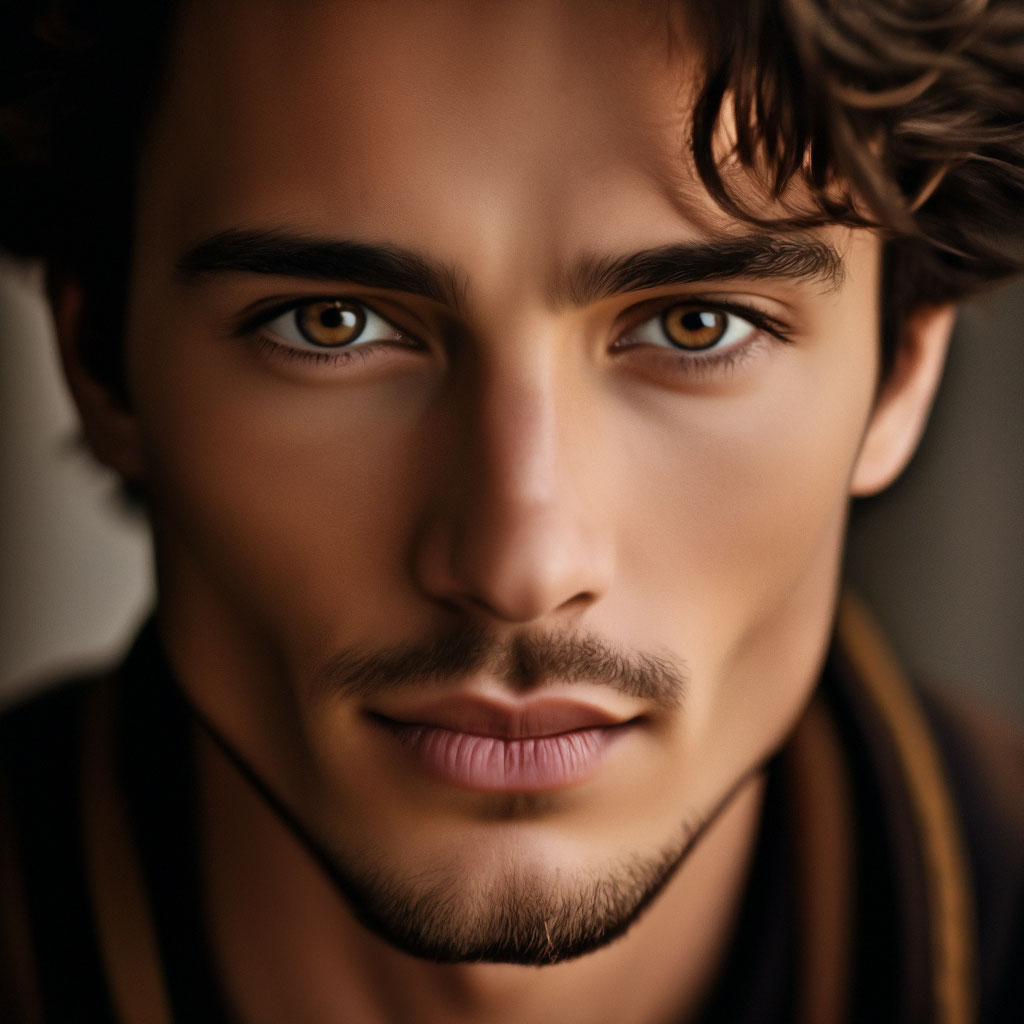 "Man with brown eyes, brunette" — image created in Shedevrum