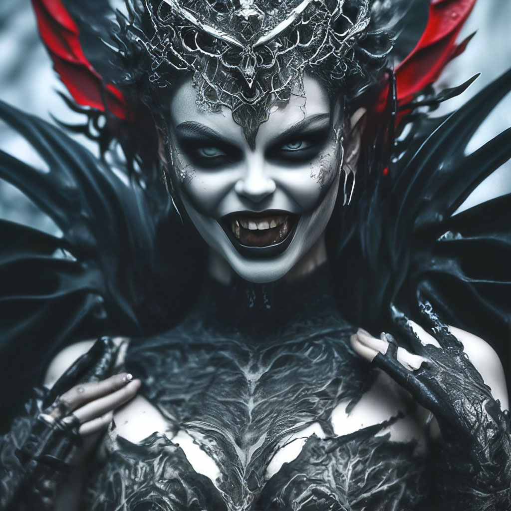 "Sinister, bloodthirsty, terrifying queen of darkness, ghoul,wings ...