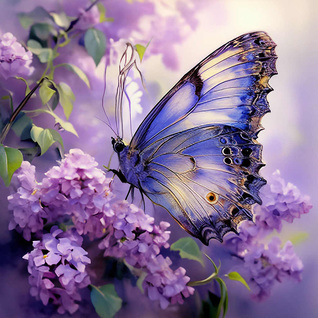 "Ornithopter butterfly chimera, watercolor, lilac bush, fine drawing ...