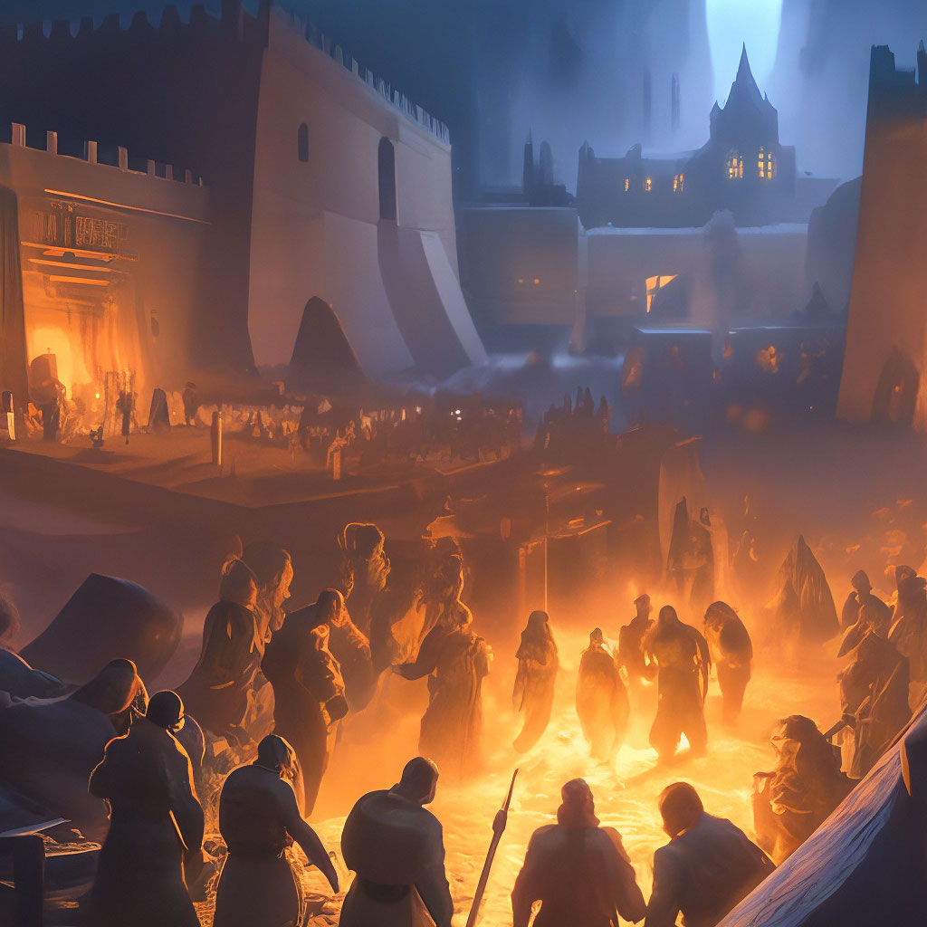 "Siege of the human fort by orcs" — image created in Shedevrum