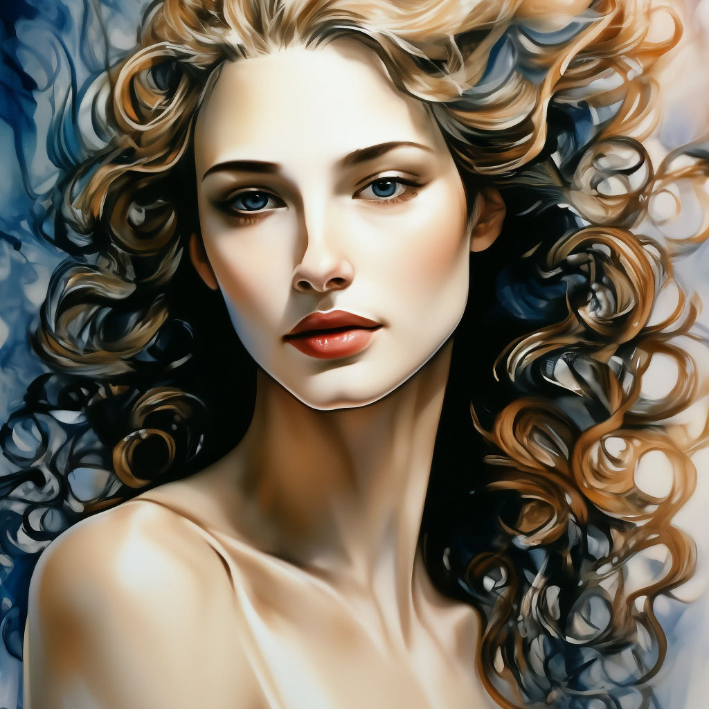 "Extraordinary beauty, clear ink drawing, watercolor, admiration, bust ...