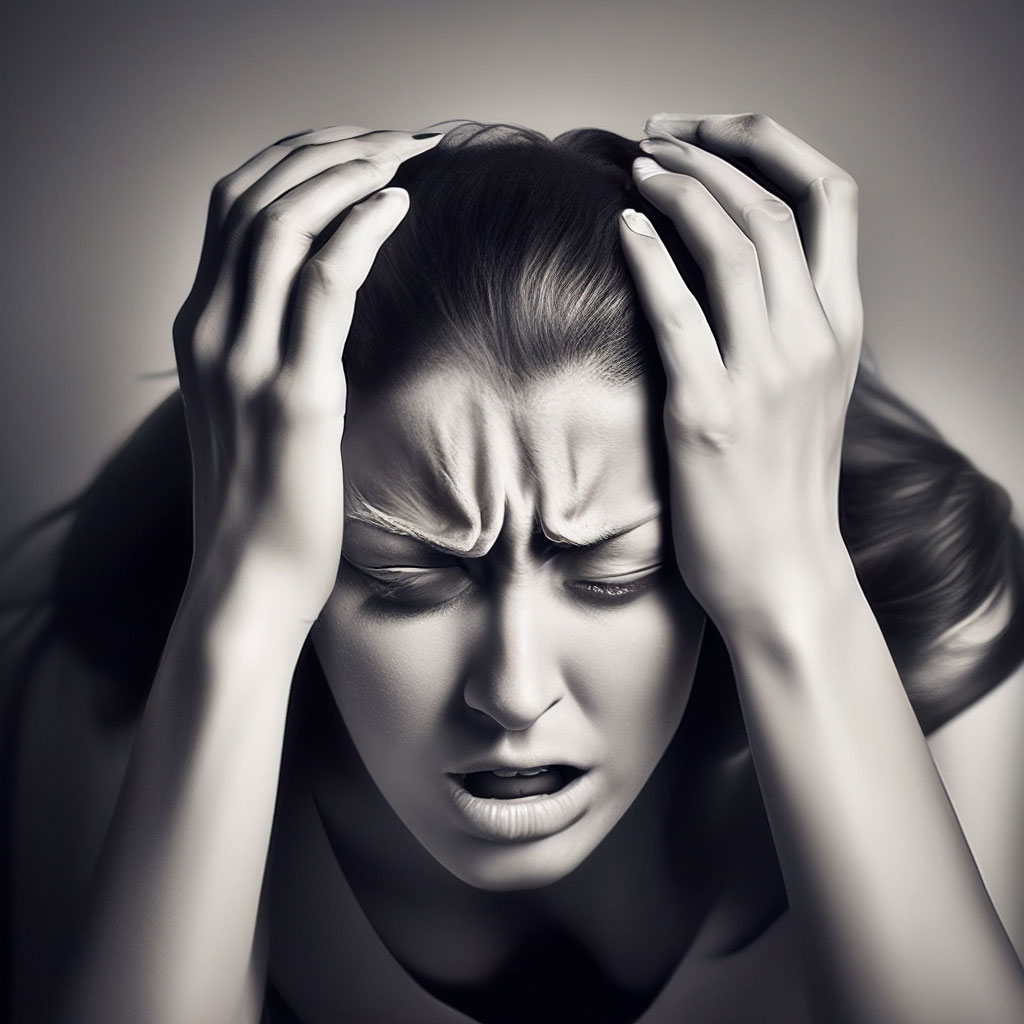"Headache, head in a vise migraine, fear of light and noise" — image ...