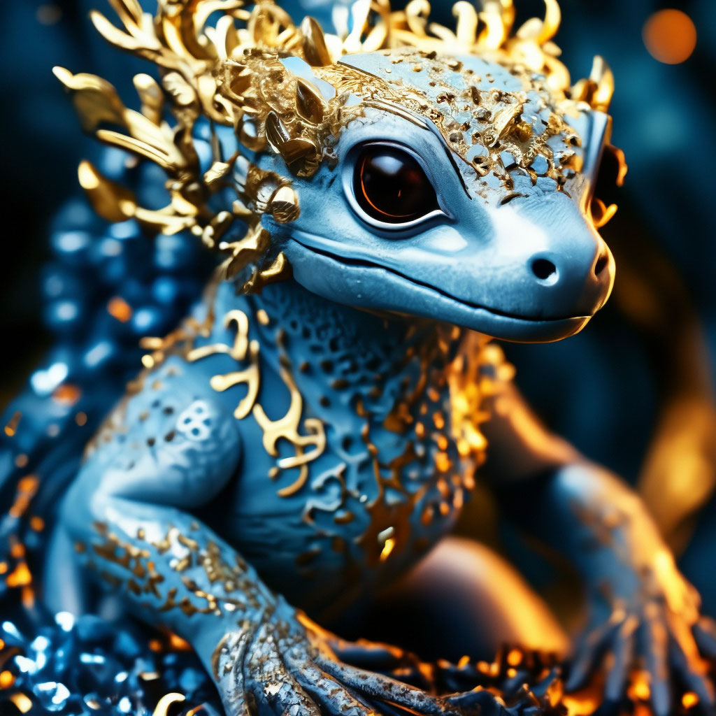 "Beautiful white-gilded princess salamander, openwork crown, water ...