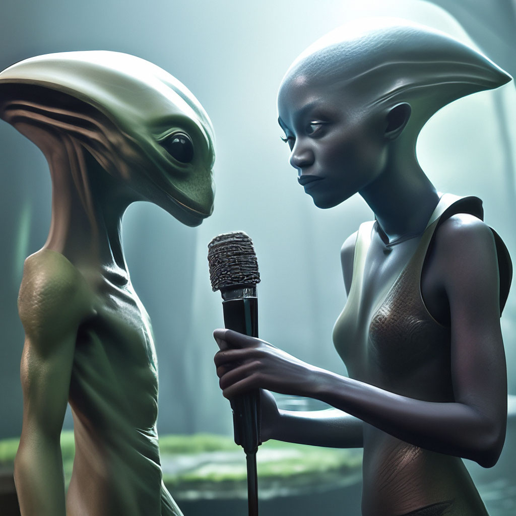 "Anthropomorphic beauty-an alien correspondent with a microphone ...