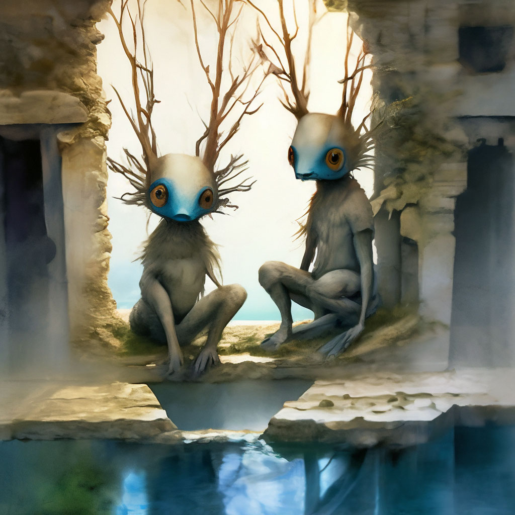 "💫 fantasy surrealism two creatures, strange creatures made of down ...