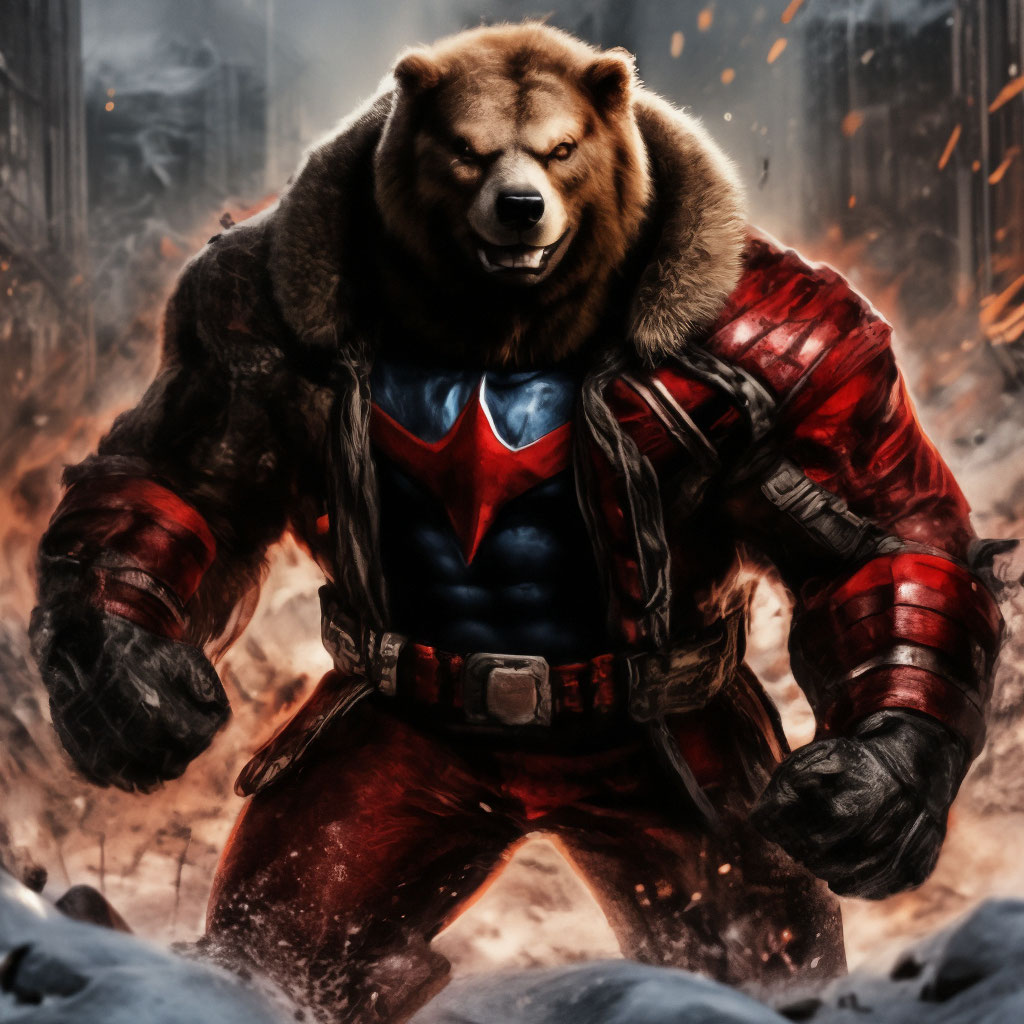 "Man, russian bear, dc, marvel" — image created in Shedevrum