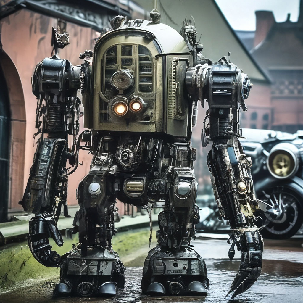 "Gothic robot, dieselpunk" — image created in Shedevrum