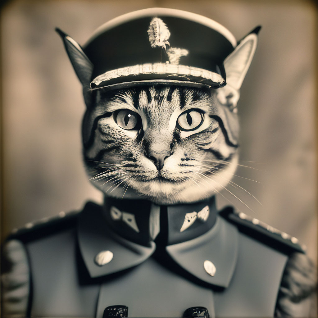 "A cat in uniform" — image created in Shedevrum