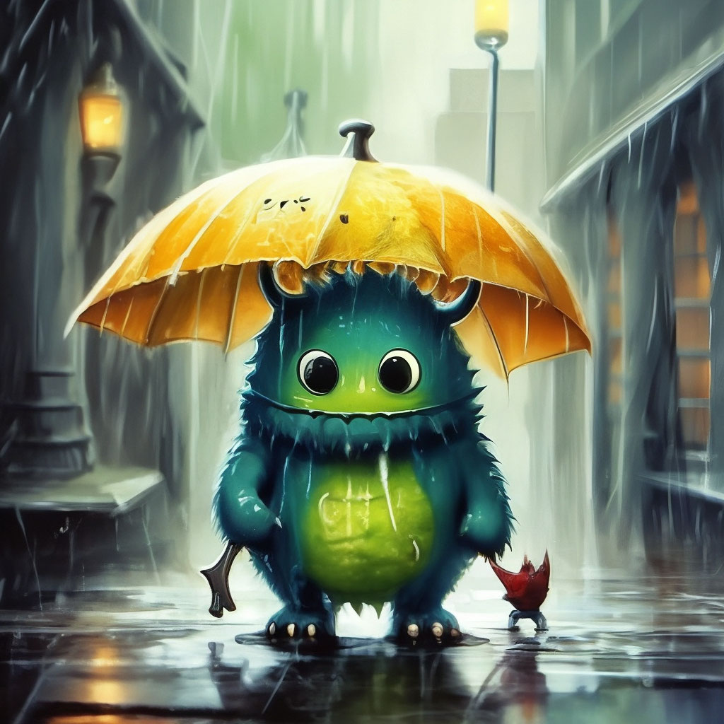 "Monster, umbrella, knight, hiding from the rain, cute picture" — image ...