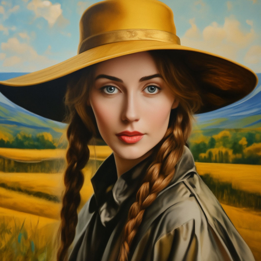 "Landscape with oil paints, three-dimensional painting, a woman with ...