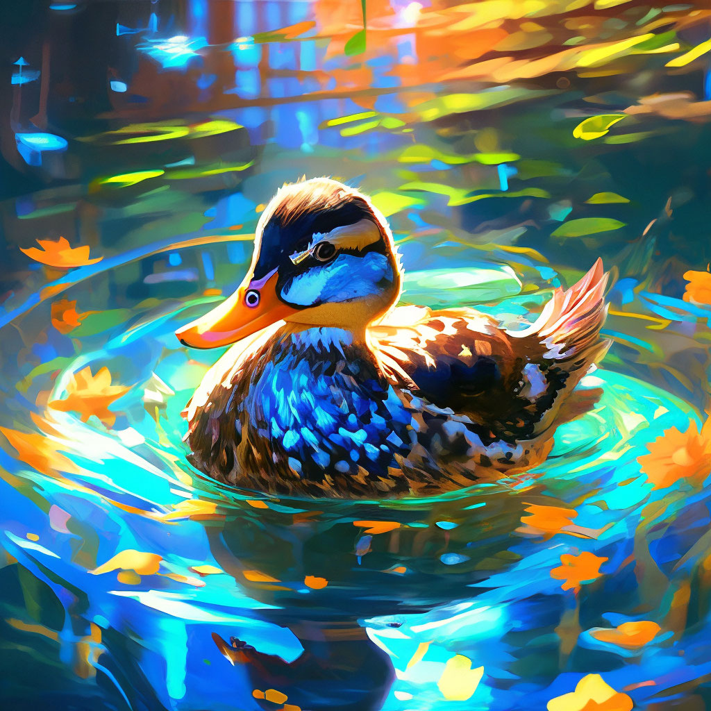 " a duck floating on top of a body of water, adorable digital painting ...