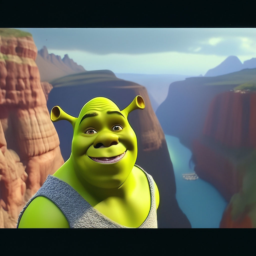"Shrek on the Canyon 8k hyper realistic video ultra HD" — image created ...