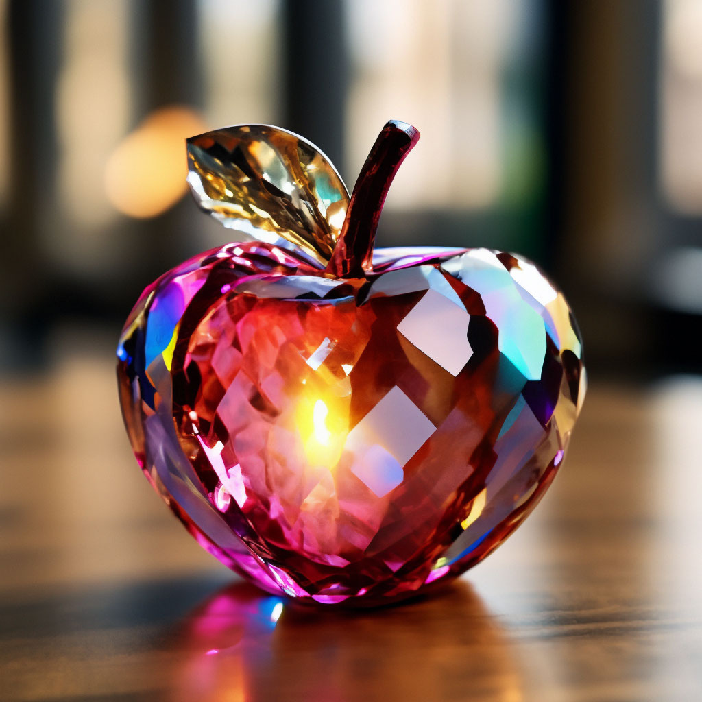 "Transparent shimmering apple made of glass inside a flower and gel ...