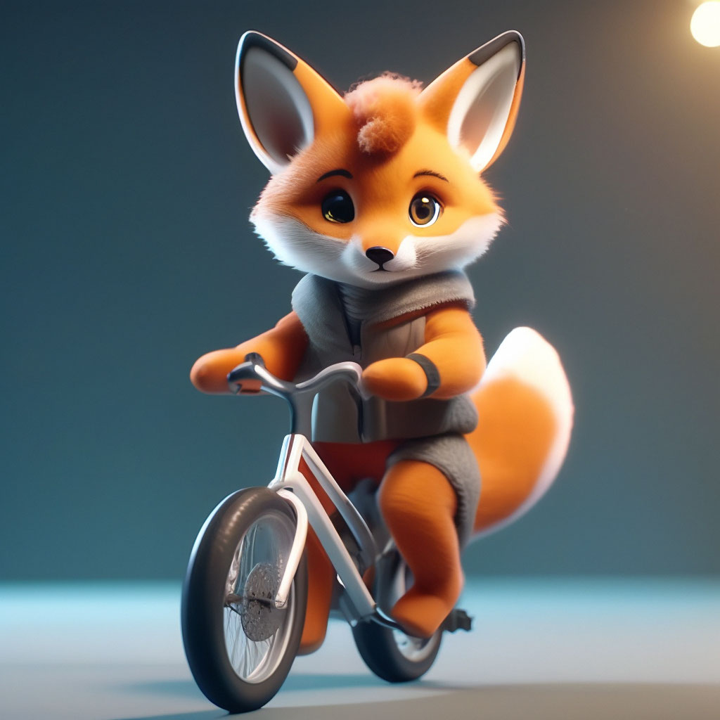 "Anthropomorphic fox cub on a bicycle, beautifully full-length, 4k ...
