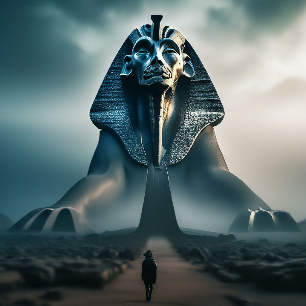 "Egyptian sphinx on the background of giant alien growth , professional ...