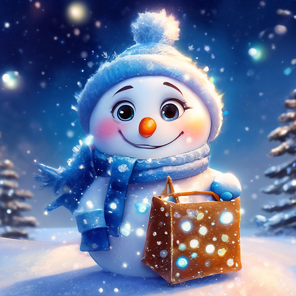 "Big eyes, drawing eyelashes, a beautiful snowman with a mail bag and a ...