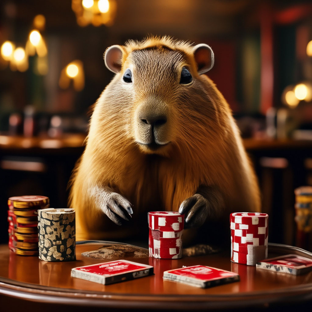 "A capybara playing playing cards" — image created in Shedevrum