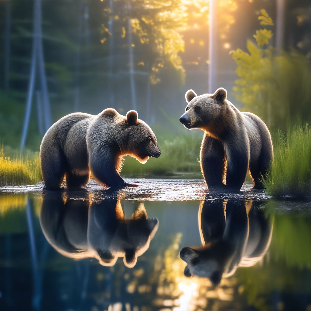 "Bears on the pond, landscape, professional photo, Photorealistic, 64k ...