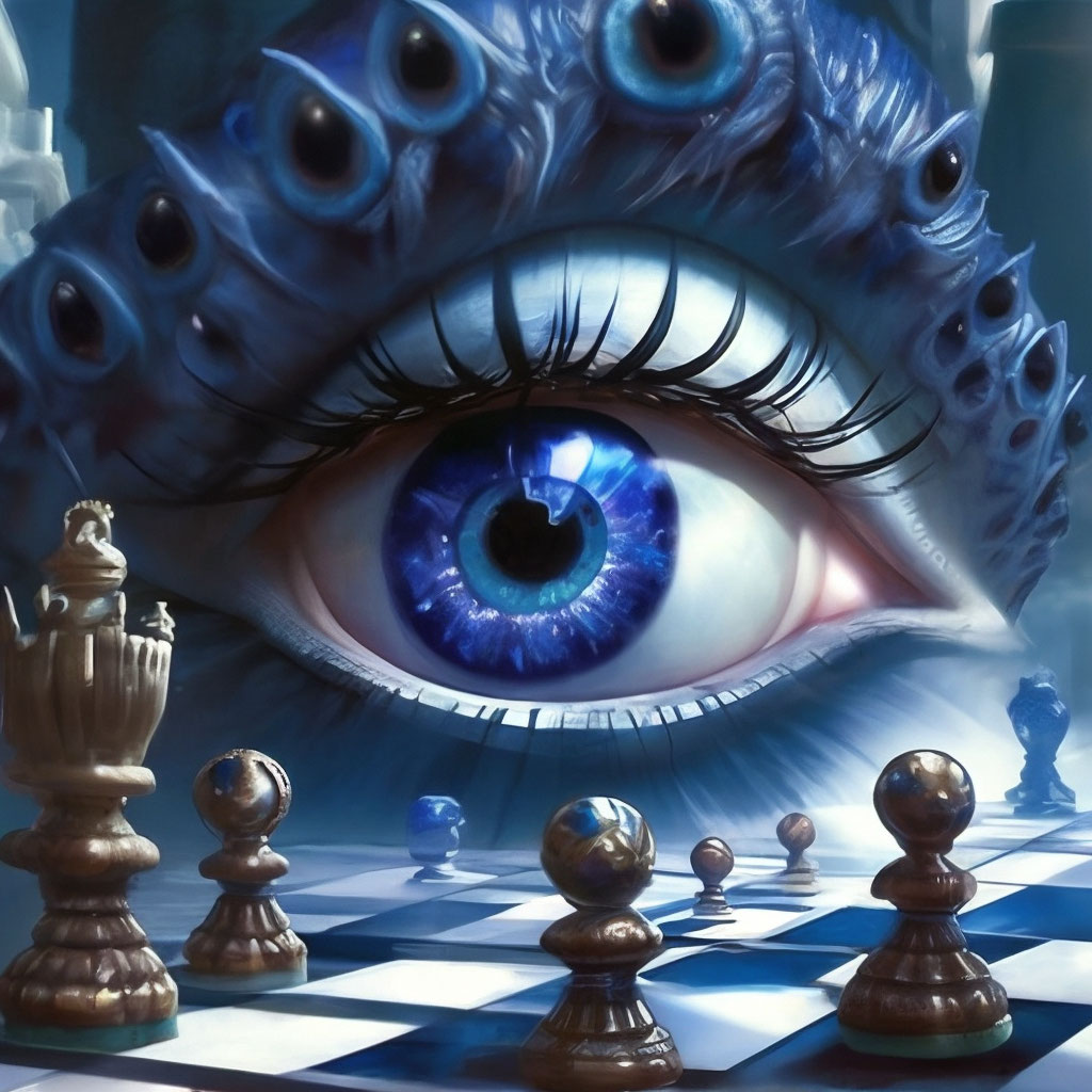 "Fantasy eyes, with chess" — image created in Shedevrum