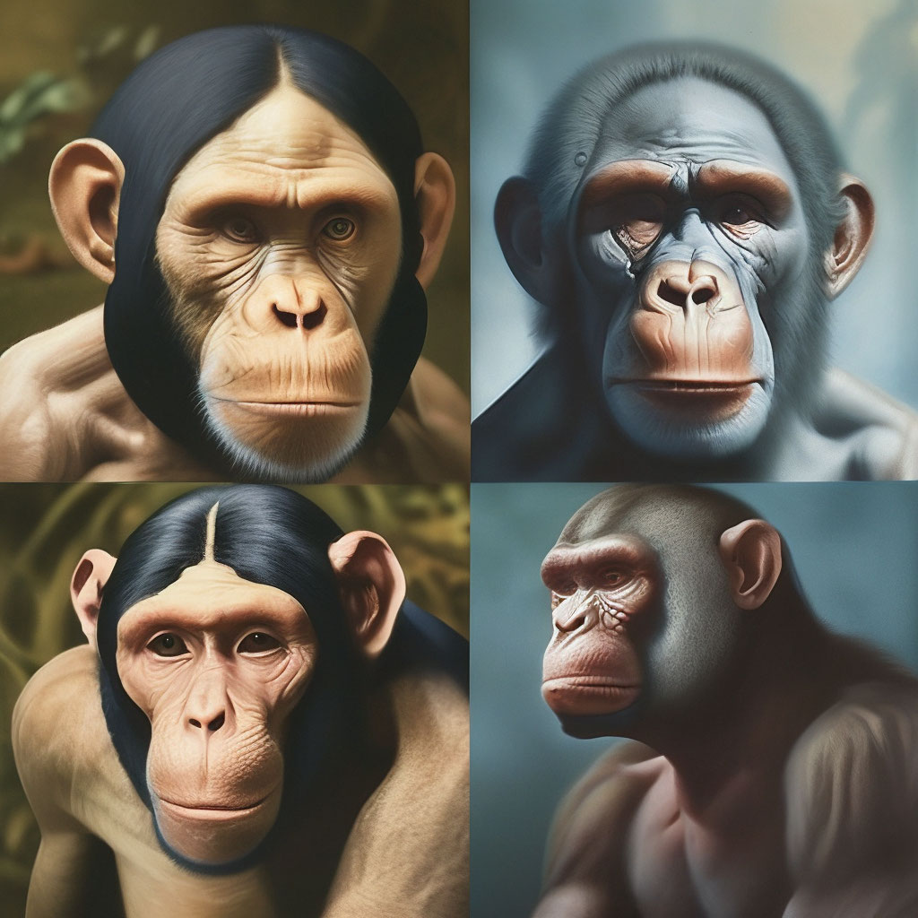 "Evolution from ape to human" — image created in Shedevrum