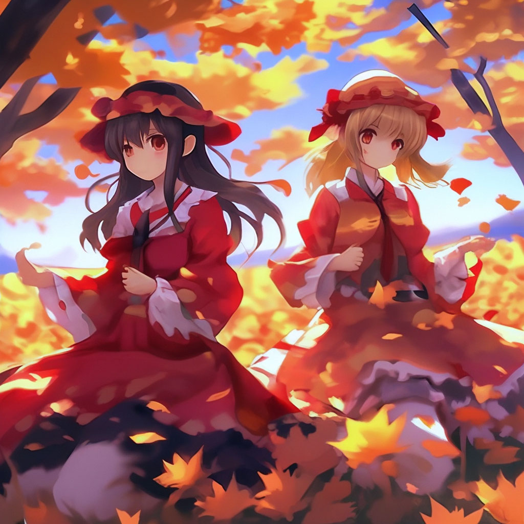 "Anime girl in a red dress and a girl in a red dress in a field of ...