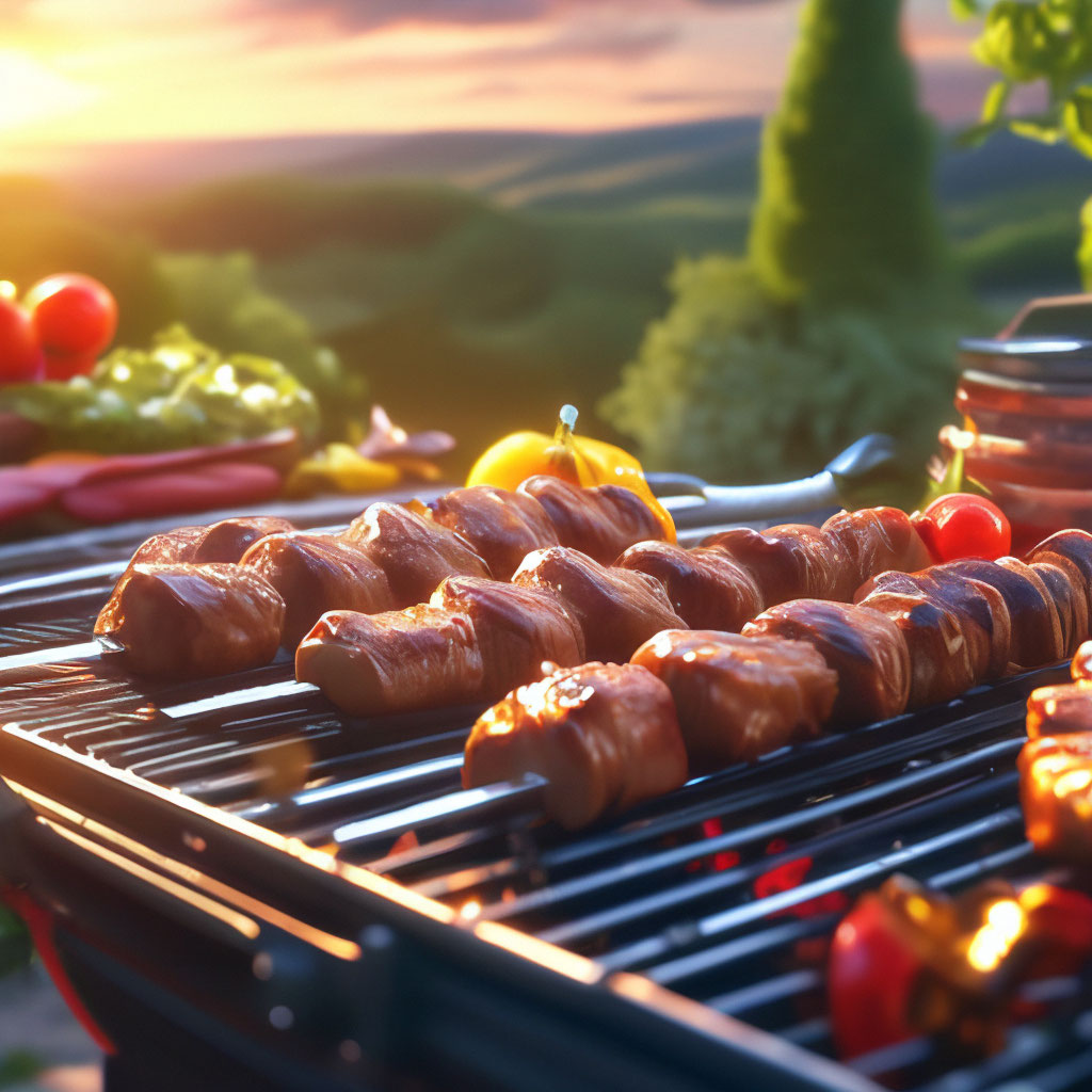 "Juicy shiny kebab , in natural tones, on an old very beautiful ...