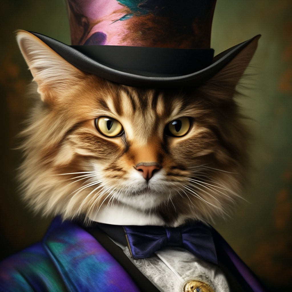 "Mindblowing Portrait of a gentleman cat in a hat: colorful ink flow ...