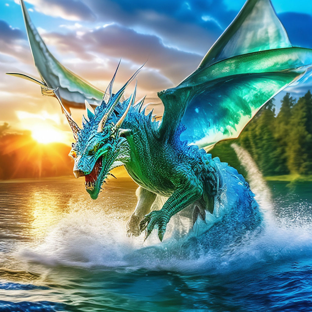 "Fantasy style, fabulous, beautiful water Dragon - the king of the lake ...