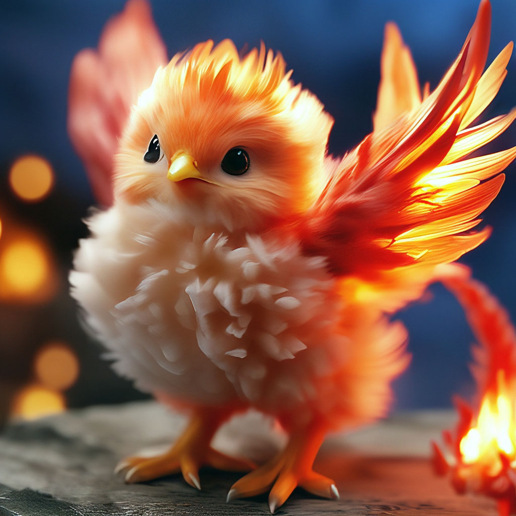 "Fluffy fiery Phoenix chick made of lava with wings 🪽 Fiery Realistic ...