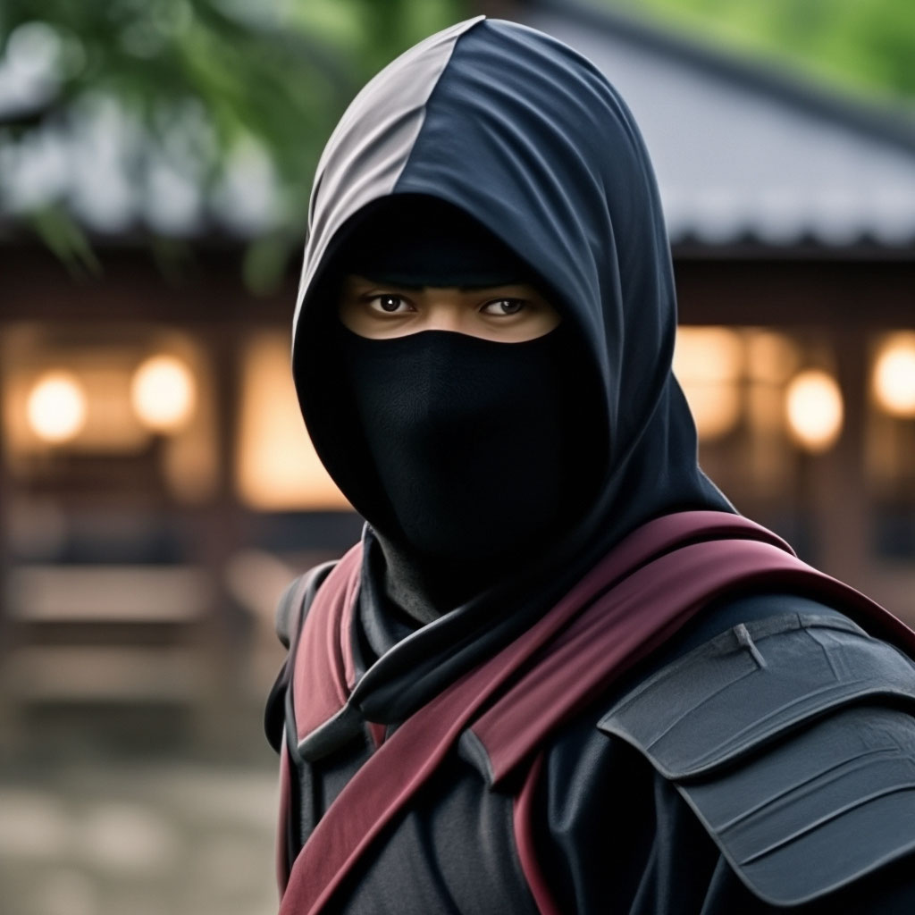"Ninja from Japan on the background of a ninja training ground ...