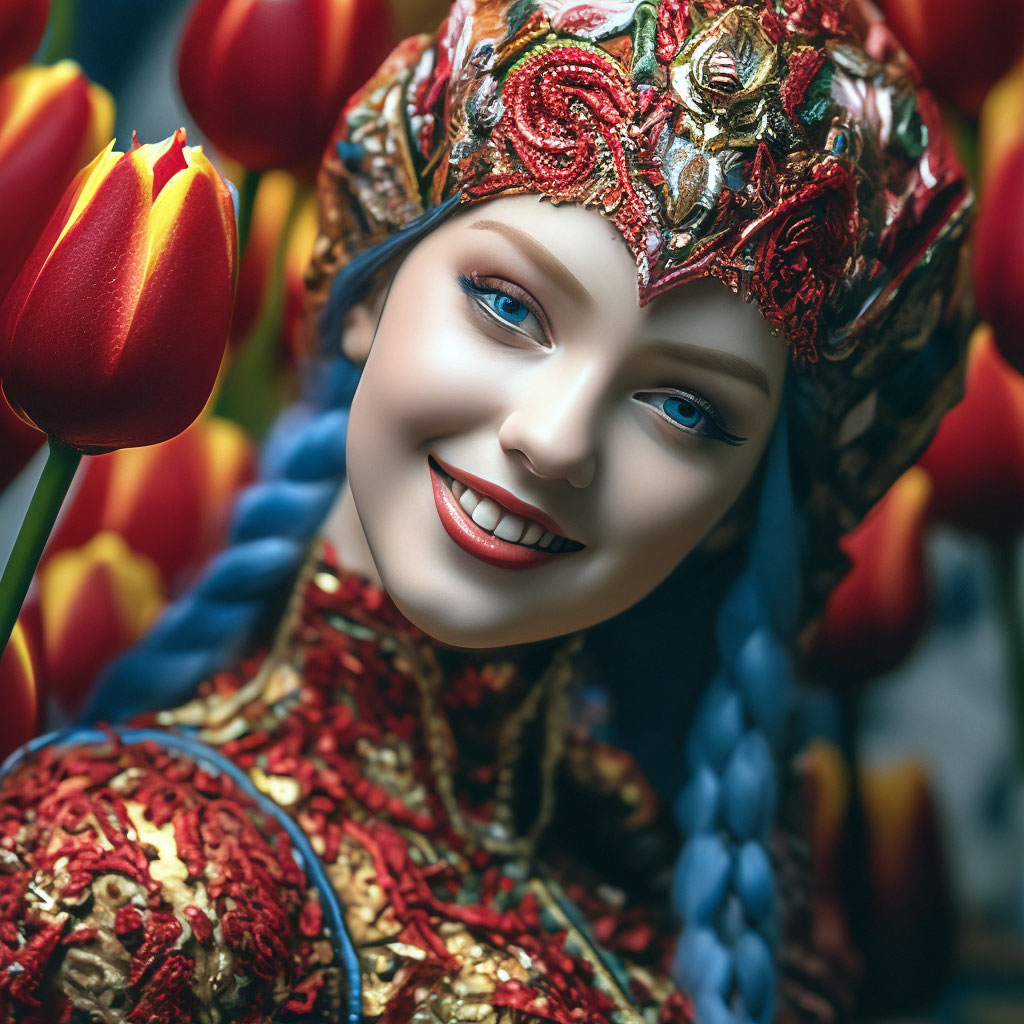 "Tulip Girl, Gothic, hyperrealism, hyperdetalization, sparkling eyes ...