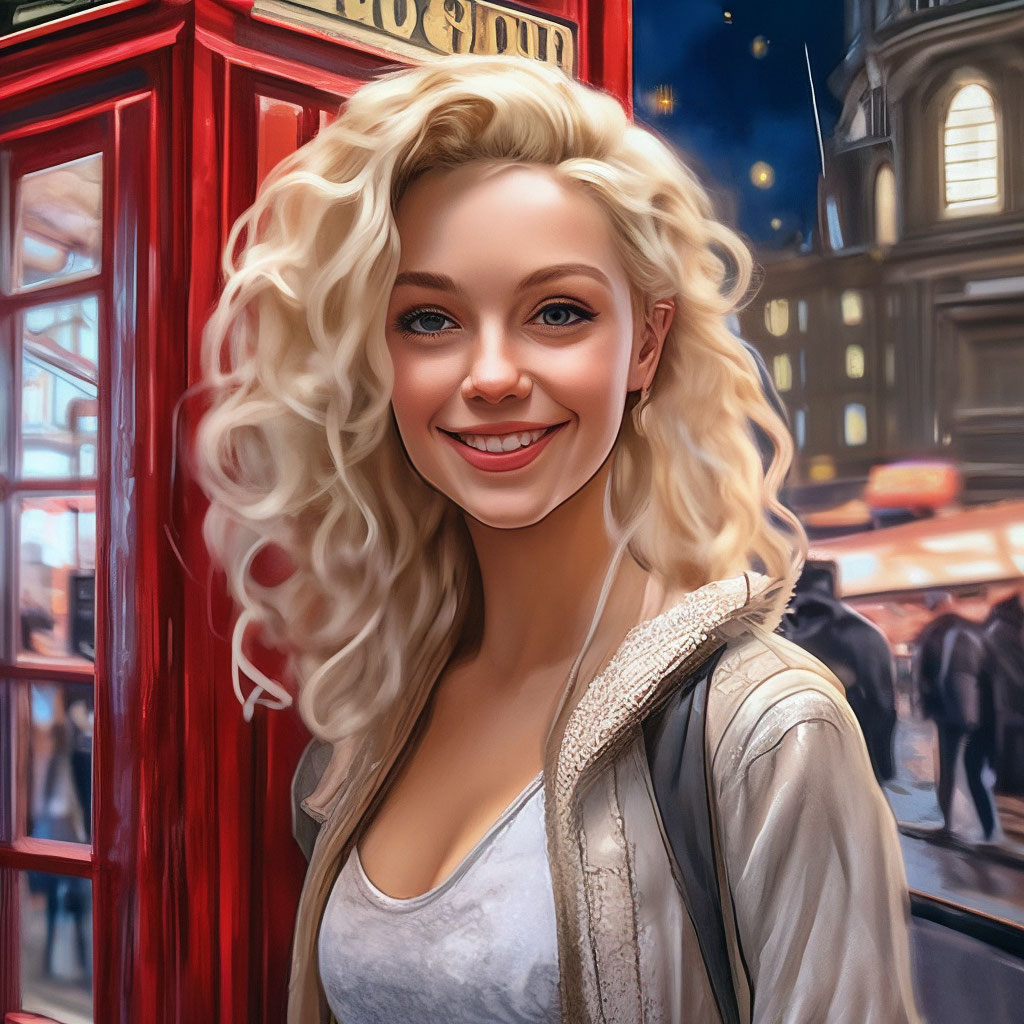 "Cute blonde similar to Merlin joyful comes out of a phone booth in ...