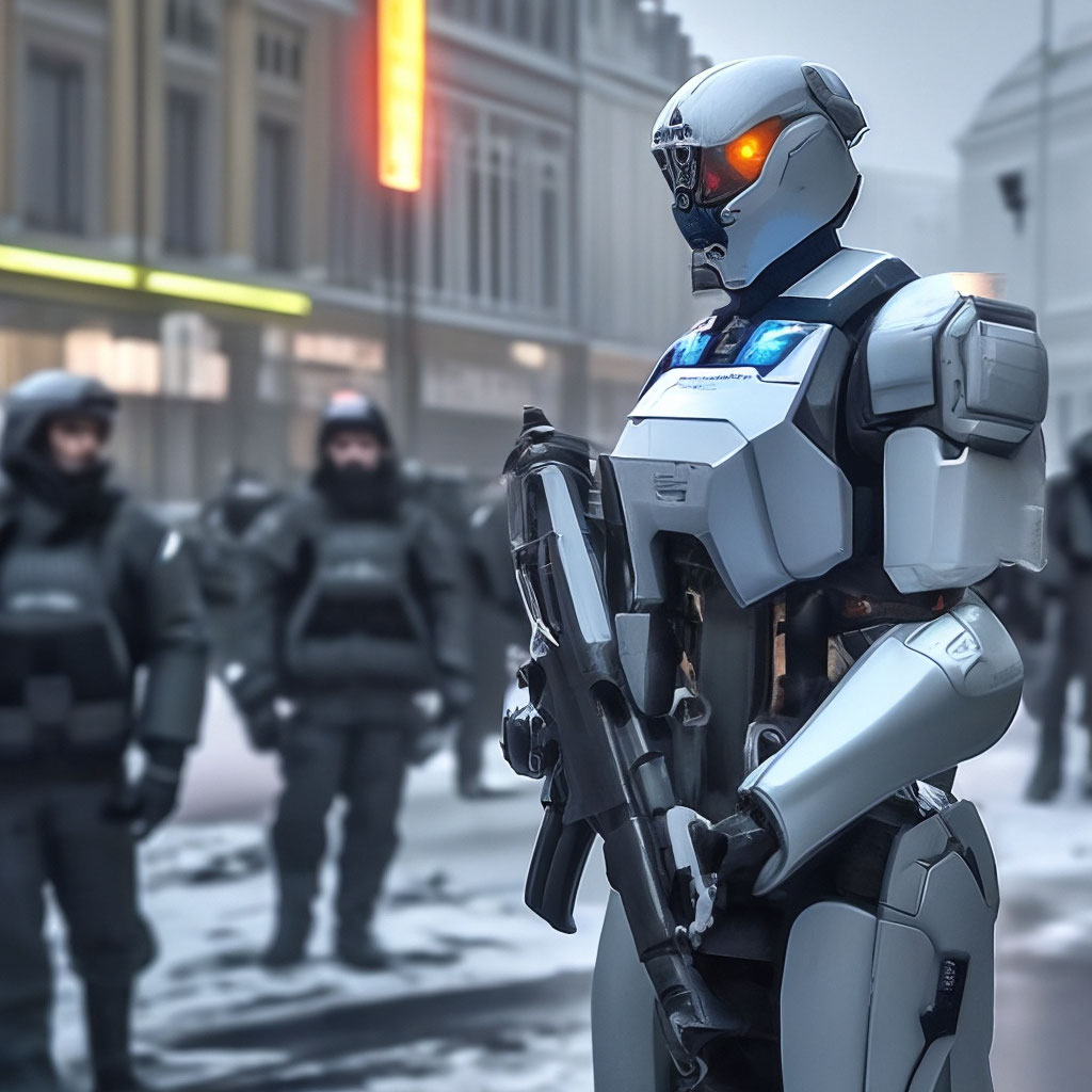 "Robot policeman with a gun detains violators on the street,vladivostok ...