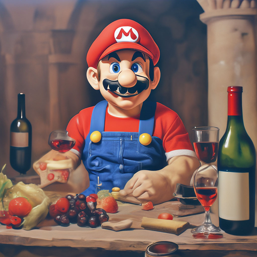 "Mario the wino" — image created in Shedevrum