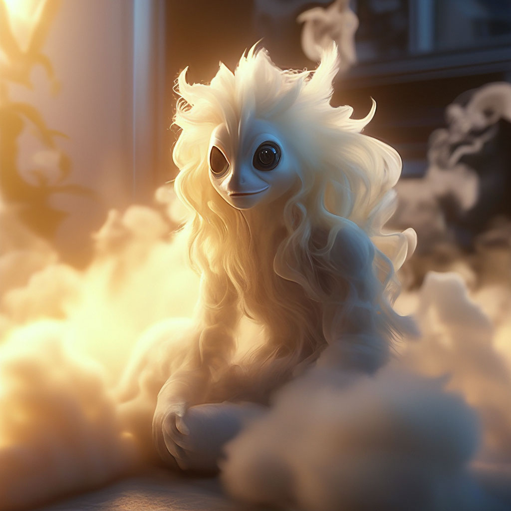 "Lots background overhead, into the distance an alien creature made of ...