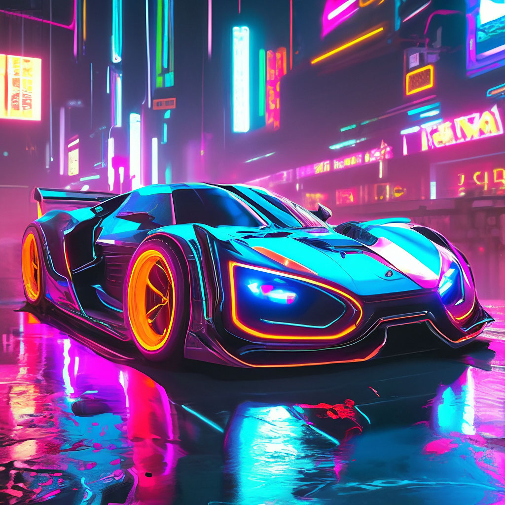 "Phonk car sports car, with music speakers on the soot, with neon ...